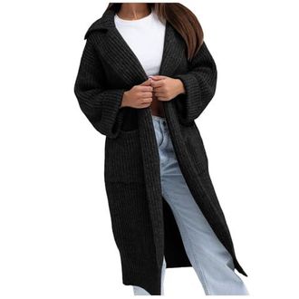 Generic Cardigan long pour femme, chandail surdimensionn&eacute; ouvert sur le devant avec poche pour femmes, manteaux en tricot, cardigan long pour femme, Noir, XL