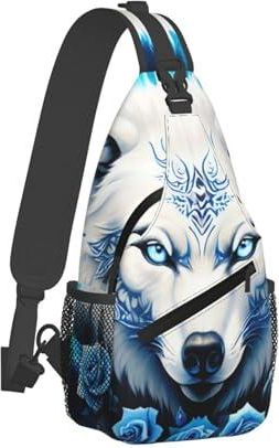 Generic R&eacute;glable Sacoche Homme Bandouliere Roses bleue Galaxie Feu du loup Sacs &agrave; Bandouli&egrave;re Casual Crossbody Bag pour Femme Cyclisme Camping