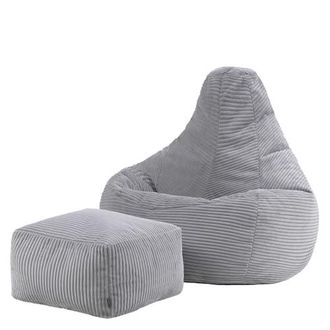 Icon Brand Dalton Sitzsack mit Hocker Cord, Grau, Gaming Sitzsack Erwachsene mit F&uuml;llung, Bean Bag, Cord Sessel, Lounge Sessel, Lounge Stuhl, Schlafzimmer, Wohnz