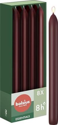 Bolsius 8 bougies coniques - Rouge fonc&eacute; - 23 cm - Longue dur&eacute;e de combustion de 8 heures - Sans parfum - 25% cire v&eacute;g&eacute;tale naturelle - Sans huile de palme, 2