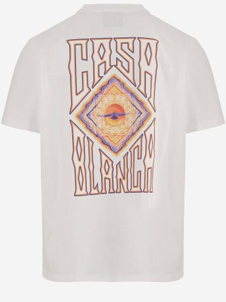 Casablanca Mens Cotton T-Shirt Printed White Organic T-Shirts And Polos