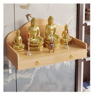 Generic Wood Altar Table Shelf, Wall-Mounted Prayer Table for Home Worship, Zen Decor Altar for Statues, Candles & Ritual Accessories(Natural,80x30cm/31.5x11.