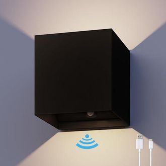 Calex Applique LED Rechargeable, Bidirectionnelle, Blanc Chaud, Sans C&acirc;ble, D&eacute;tecteur de Mouvement, Noir, Int&eacute;rieur/Ext&eacute;rieur