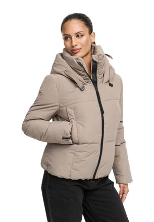 Marikoo Damen Winterjacke (XS-XXL) - gesteppt, mit Kapuze, innen Fleecefutter - N086 - TaupeGrey Gr&ouml;&szlig;e S - Gr.S