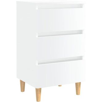 vidaXL Table de chevet avec pieds en bois Blanc brillant 40x35x69 cm