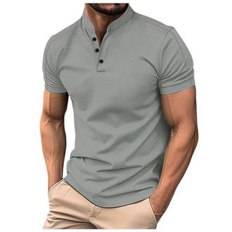 Generic Polo &agrave; manches courtes pour homme - &Eacute;t&eacute; d&eacute;contract&eacute; - Couleur unie - Chemises de vacances, gris, XXL
