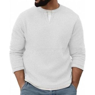 Generic DENGJIAMY Sweats gaufrés pour hommes, grande taille, tendance, décontracté, col rond, chemise dautomne à manches longues, vêtements de couleurs contra