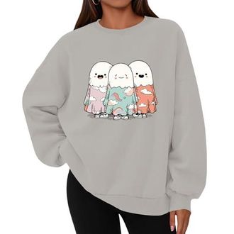 Generic Sweat-shirt dHalloween pour femme, sweat-shirt amusant &agrave; col rond pour Halloween | Chandail &agrave; &eacute;paules tombantes, gris, M