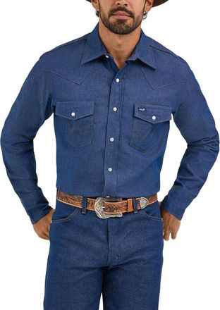Wrangler Herren-Arbeitshemd mit Cowboy-Schnitt, lang&auml;rmelig, mit Schnappverschluss, festes Finish, Indigo Denim, X-Gro&szlig;