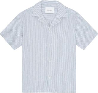 Les Deux Homme, Chemises, Bleu, Taille: XL Lukas Stripe Cotton Linen SS Shirt