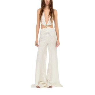 Roberto Cavalli Femme, Combinaisons et Ensembles, Blanc, Taille: 36 FR Combinaison pantalon &agrave; jambes larges