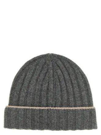 Brunello Cucinelli Ribbed Cashmere Beanie - Grey