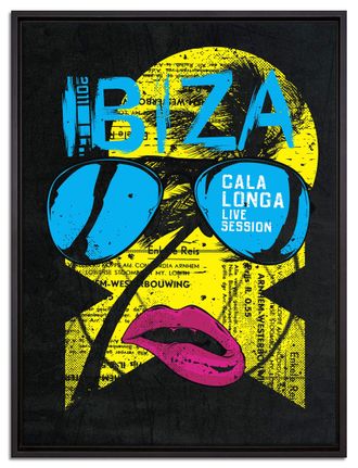 Pixxprint Ibiza Black Leinwandbild 80x60 cm im Bilderahmen, Wandbild, Schattenfugenrahmen, Kein Poster