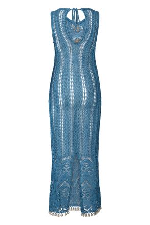 Paco Rabanne Womens Midi Crochet Dress Light Blue Viscose