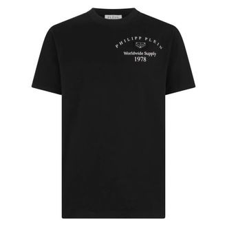 Philipp Plein Homme, Tops, Noir, Taille: 4XL T-shirt col rond manches courtes