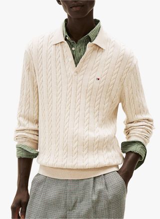 Tommy Hilfiger Pull en maille torsad&eacute;e col v boutonn&eacute;e