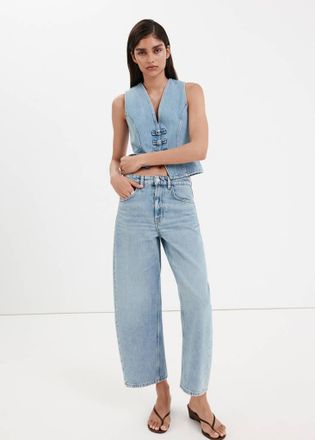 Mango Top en denim &agrave; brandebourgs bleu moyen - Femme - XS - MANGO