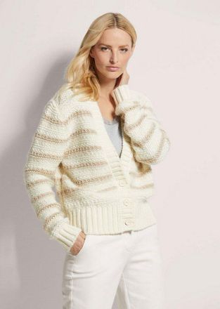 Madeleine Strickjacke Modische Kurzjacke mit Streifen Stilvoller Look mit tiefem V-Ausschnitt und Streifen-Design