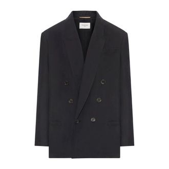 Saint Laurent Zweireihiger Seiden-Habotai-Blazer - - Jackets - Damen - Schwarzk - L
