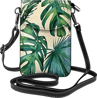 IUBBKI Sac à main pour téléphone portable feuilles de bananier vert - petit portefeuille en cuir à bandoulière femmes bretelles sac transporter carte cosméti