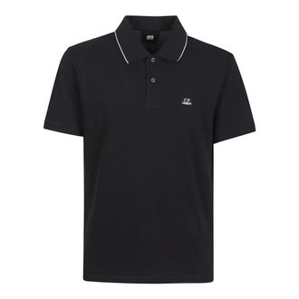 C.P. Company C.p. Company, Homme, Tops, Bleu, Taille: L Stretch Piquet Short Sleeve Striped Collar Polo