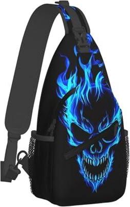 Generic Casual Sacoche Bandouliere Cr&acirc;ne Feu Bleu Sling Bag Mode Crossbody Bag pour Cyclisme Randonn&eacute;e Camping