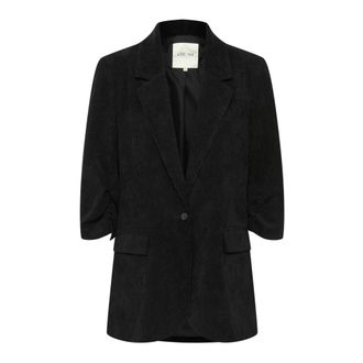 Cream Pitch Black Blazer mit Ger&uuml;schten &Auml;rmeln - - Jackets - Damen - Schwarzk - XL