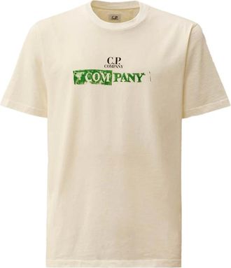 C.P. Company C.p. Company, Homme, Tops, Beige, Taille: 2XL T-shirt en Jersey de Coton avec &Eacute;tiquette Brod&eacute;e
