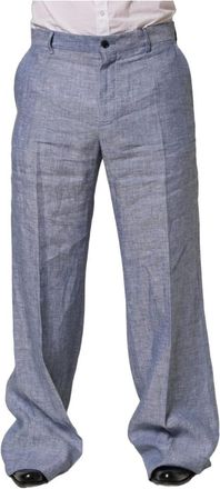 Dolce & Gabbana Homme, Pantalons, Bleu, Taille: M Pantalon de ville droit en lin
