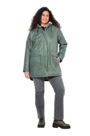 Ulla Popken Damen gro&szlig;e Gr&ouml;&szlig;en &Uuml;bergr&ouml;&szlig;en Plus Size HYPRAR Funktions-Steppjacke, wasserdicht, Teddyfleece grau 50+ 822104194-50+