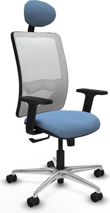 Piqueras y Crespo B&uuml;rostuhl, ideal zum Arbeiten mit 2D-Armen, h&ouml;henverstellbare Lendenwirbelst&uuml;tze und festes Kopfteil, ausgestattet mit 3 Positionen, Wei&szlig; / Himmelblau