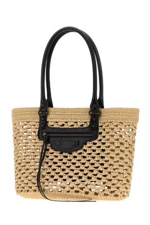Balenciaga Womens City Bucket Bag Multicolor Raffia