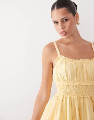Abercrombie & Fitch Minikleid in Gelb mit geraffter Taille und Riemchentr&auml;gern