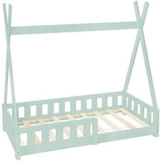ML Design ML-Design Kinderbett Tipi 70x140 cm Mint mit Rausfallschutz und Lattenrost, aus Kiefernholz massiv, Indianer Bett für Mädchen & Jungen, Hausbett mit