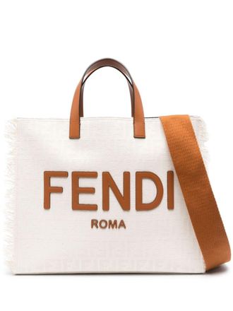 Fendi sac cabas à logo en jacquard - Tons neutres
