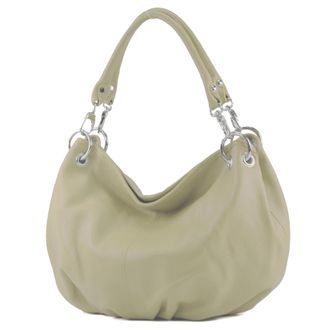 modamoda.de IT40 Damen Leder/Nappaleder Schultertasche Hobo Bag handmade in Italy, Farbe:Creme Leder
