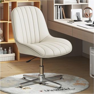 Generic Armloser B&uuml;rostuhl ohne Rollen - Ergonomischer Drehstuhl aus PU-Leder mit breiter Sitzfl&auml;che f&uuml;r Schminktische, h&ouml;henverstellbar