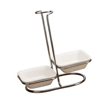 SM SunniMix Moderner Kochl&ouml;ffelhalter Aus Wei&szlig;er Keramik mit Poliertem Edelstahlgestell, Doppelte quadratische Sch&uuml;ssel