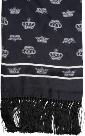 Dolce & Gabbana Black Silk Crown Fringes Men Foulard Scarf