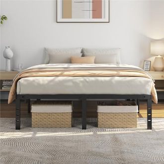 Yaheetech Lit 160x200 cm avec Sommier Cadre de Lits en M&eacute;tal avec Espaces Rangement Hauteur 41.5cm Lits Double Assemblage Simple pour Adultes Noir