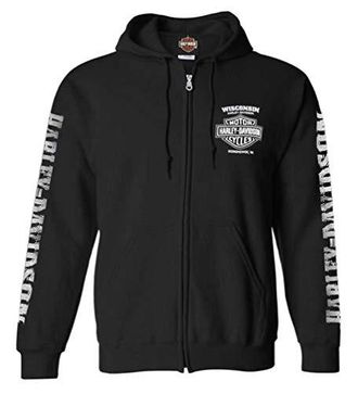 Harley-Davidson Harley-Davidson Mens Lightning Crest Full-Zippered Hooded Sweatshirt, Black