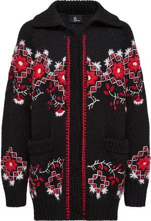 Moncler Moncler Embroidered Wool Blend Cardigan, Women, Black, Size: L