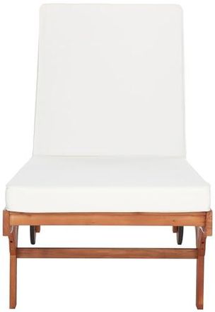 Safavieh Wooden Outdoor Lounge Chair with Adjustable Back with Adjustable Side Table, in Natural and Blue