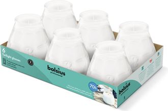 Bolsius Bolsius - Outdoorkerzen - 6 Stück - Im Glass - Weiß - Brenndauer 70 Stunden - Ohne Palmöl - sauberes Abbrennen - Baumwolldocht