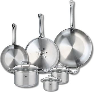 Fackelmann ELO 9512450 Batterie de cuisine 6 pièces, Ensemble de 3 Poêles de cuisson 24, 28 et 32 cm et 3 faitouts 12, 14 et 20 cm Elo Profi Citrin, inox, induct