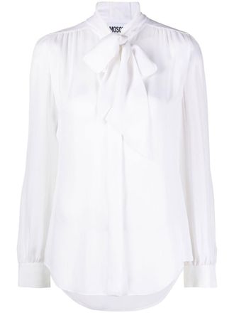Moschino blouse en soie &agrave; col lavalli&egrave;re - Blanc