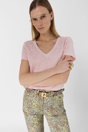 Gerard Darel T-shirt V en lin &agrave; lurex - MIRANA - Rose clair