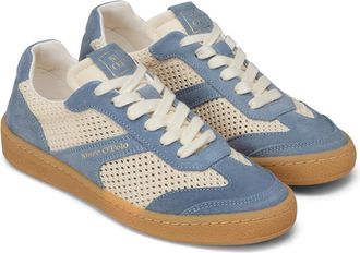 Marc O'Polo Sneaker MARC OPOLO Court, Damen, Gr. 38, hellblau, creme, Lederimitat, Mesh, Veloursleder, Schuhe Sneaker, Basket Sneaker, Halbschuh, Schn&uuml;rschuh mit 