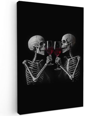 MuchoWow &copy; Wandbilder 40x60 cm Wohnzimmer Wanddeko Schlafzimmer Zimmerdeko Wandgem&auml;lde Zimmer Deko auf Wand Dekoration Wall Art Skelette - Wein - Prost - Sch&auml;d