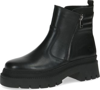 Caprice Damen Stiefeletten ohne Absatz Memotion aus Leder Plateau Weite G, Schwarz (Black Nappa), 38 EU
